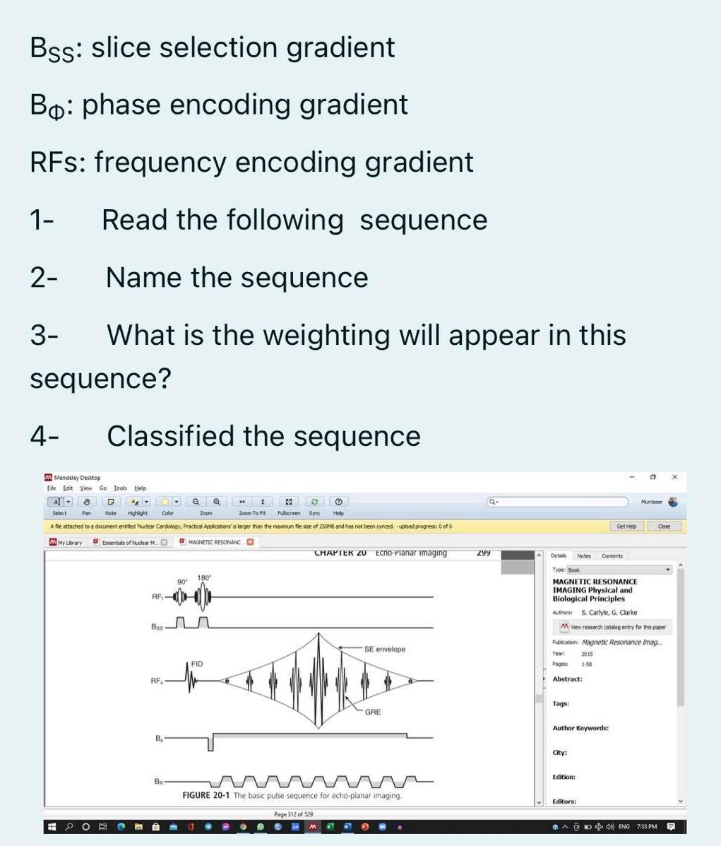 Bss: slice selection gradient Bo: phase encoding | Chegg.com