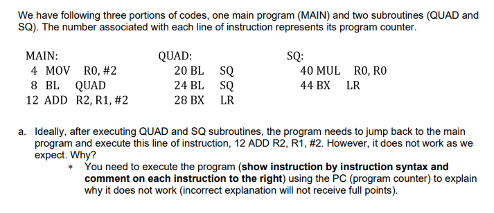 Solved We have following three portions of codes, one main | Chegg.com