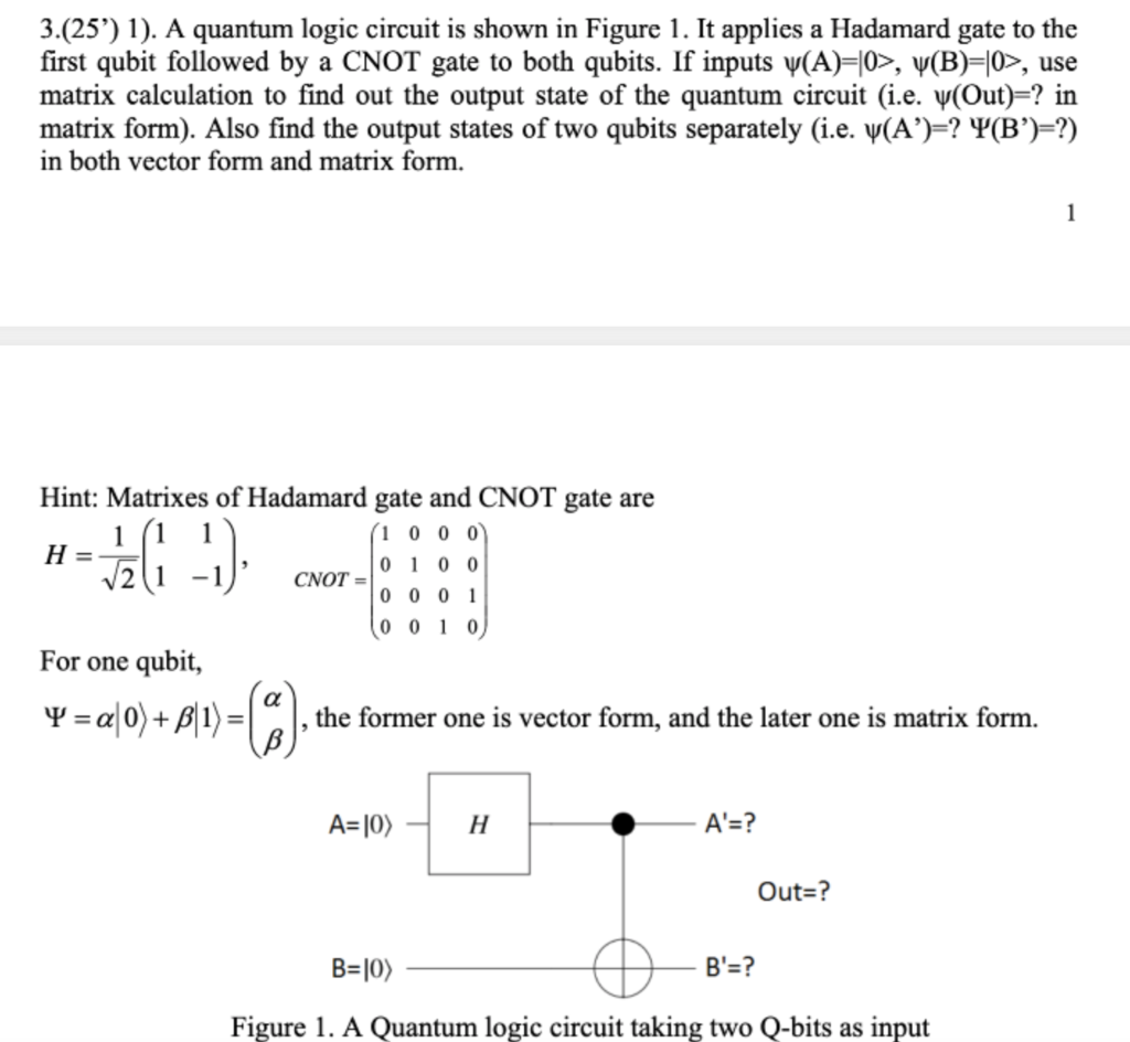 Solved 3.(25¹) 1). A quantum logic circuit is shown in | Chegg.com