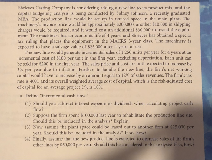 Solved Shrieves Casting Company Is Considering Adding A New Chegg