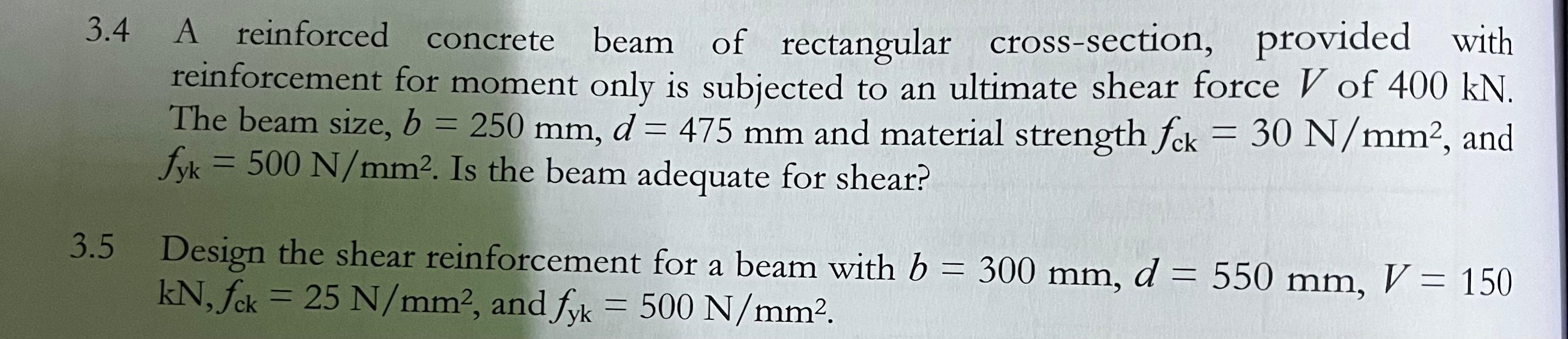 Solved 3.4 A reinforced concrete beam of rectangular | Chegg.com