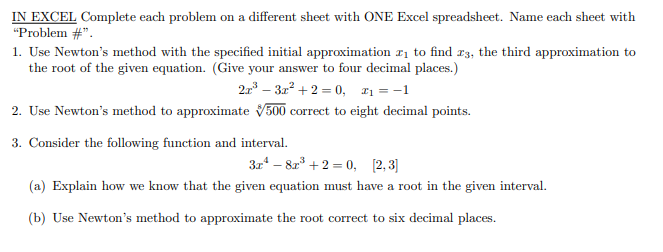 Solved IN EXCEL Complete each problem on a different sheet | Chegg.com