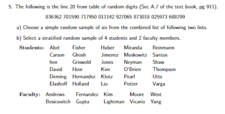 Solved 5. The following is the line 20 from table of random | Chegg.com