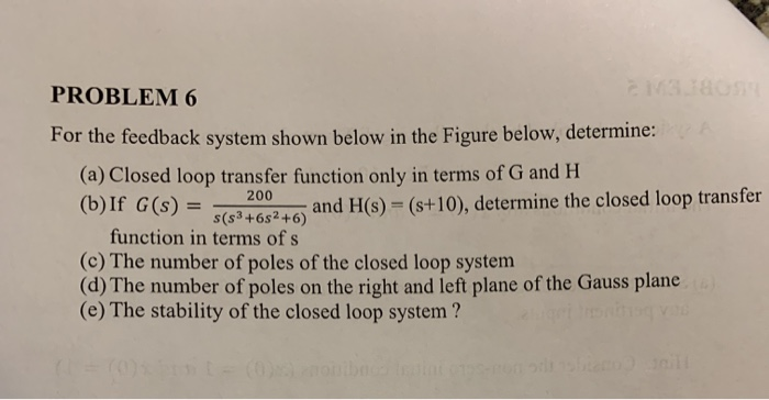 Solved PROBLEM 6 For the feedback system shown below in the | Chegg.com