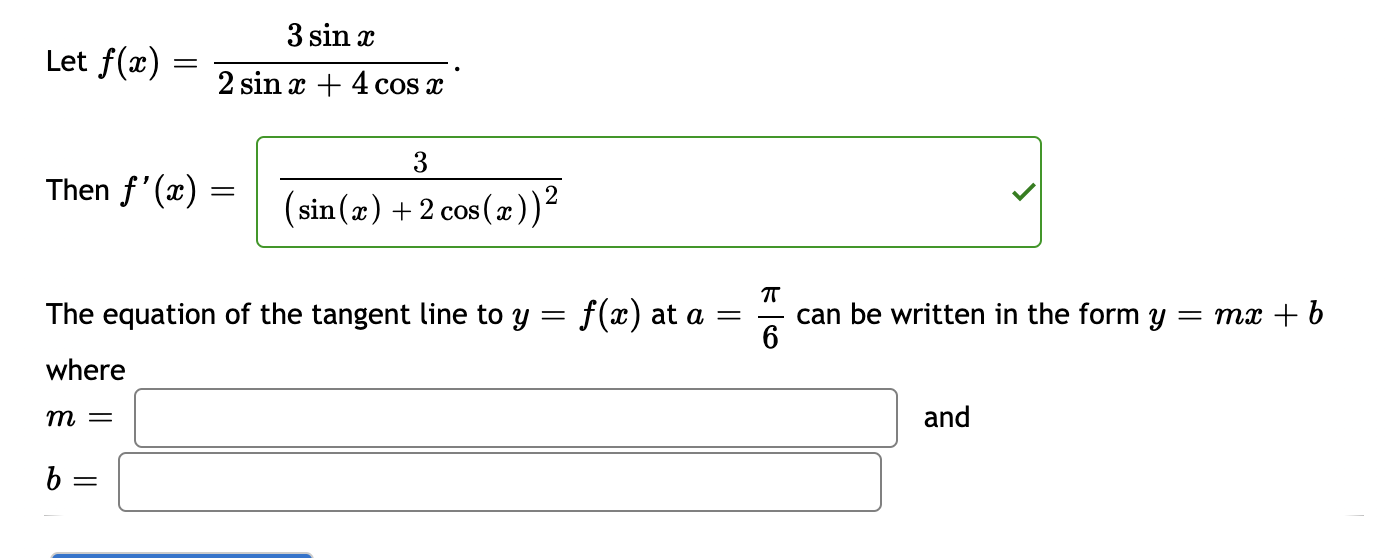 Solved 3 sin a Let f(x) 2 sin x + 4 cos X 3 Then f'(x) | Chegg.com