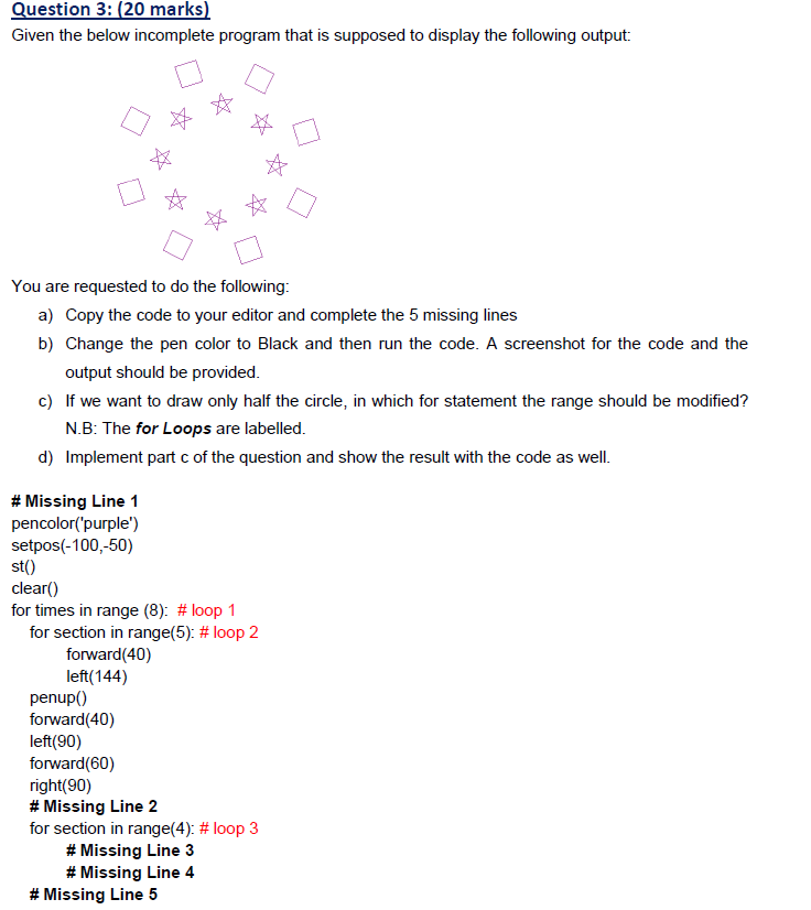 Solved Question 3: (20 marks) Given the below incomplete | Chegg.com