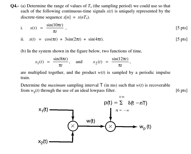 Solved Q4.- (a) Determine the range of values of Ts (the | Chegg.com