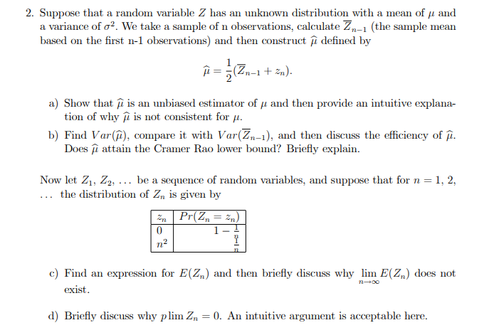 Solved Suppose that a random variable Z has an unknown | Chegg.com