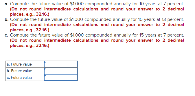 Solved a. Compute the future value of $1,000 compounded | Chegg.com