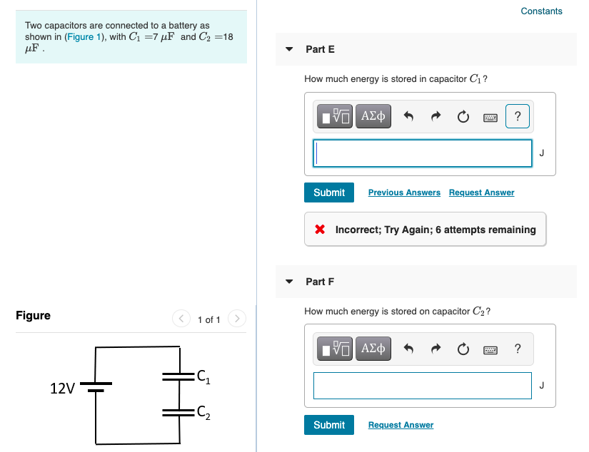 Solved Constants Two capacitors are connected to a battery | Chegg.com