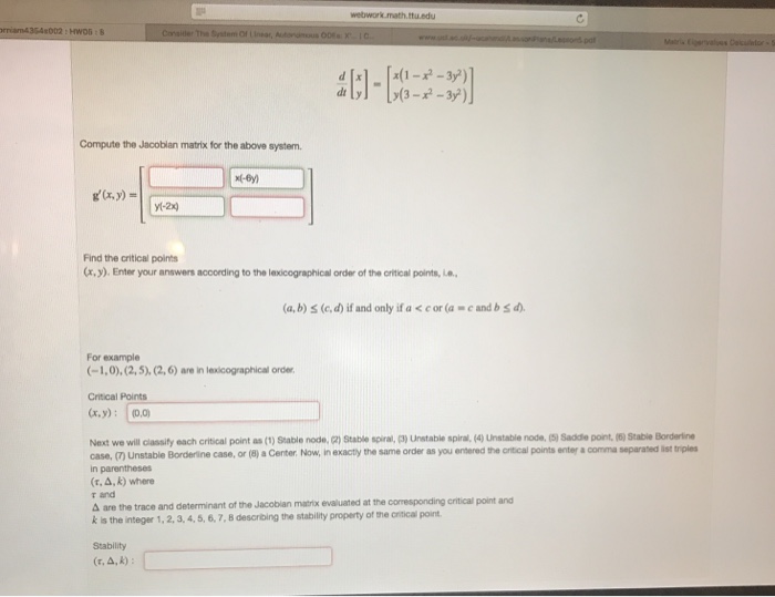 Solved webwork math. ttu.edu Compute the Jacoblan matrix for | Chegg.com
