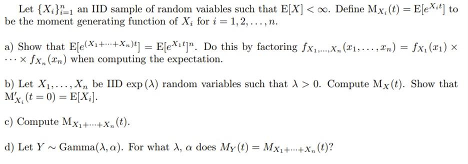 Solved Let {Xi}i=1n an IID sample of random vaiables such | Chegg.com