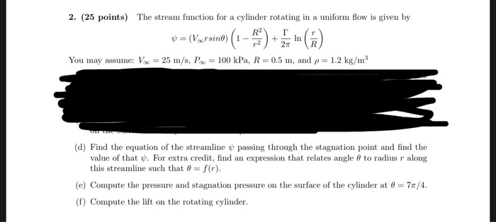 Solved 2. (25 points) The stream function for a cylinder | Chegg.com