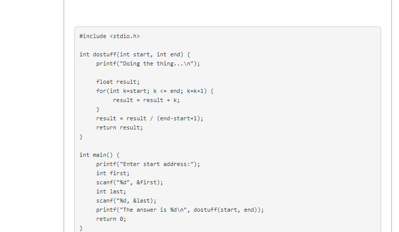 Solved #include int dostuff(int start, int end) { | Chegg.com