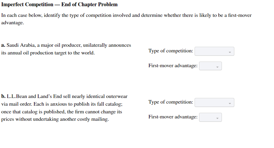 Solved Imperfect Competition - ﻿End of Chapter ProblemIn | Chegg.com
