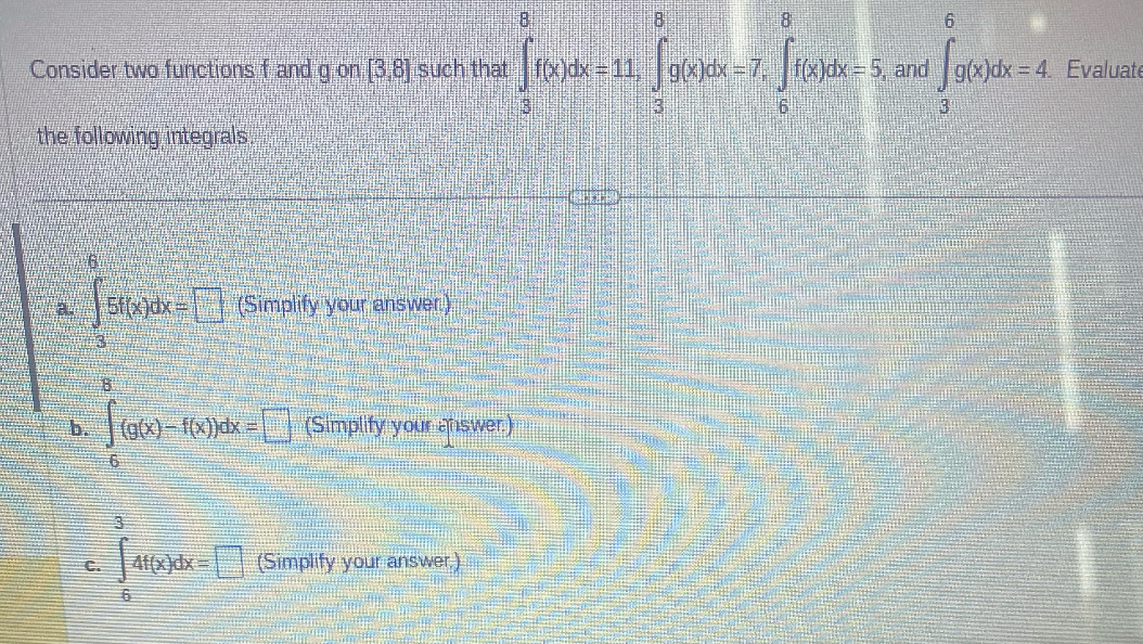 Solved Consider two functions f and g on [3,8] such that | Chegg.com