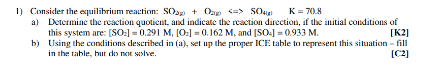 Solved 1) Consider the equilibrium reaction: SO2( g)+O2( | Chegg.com