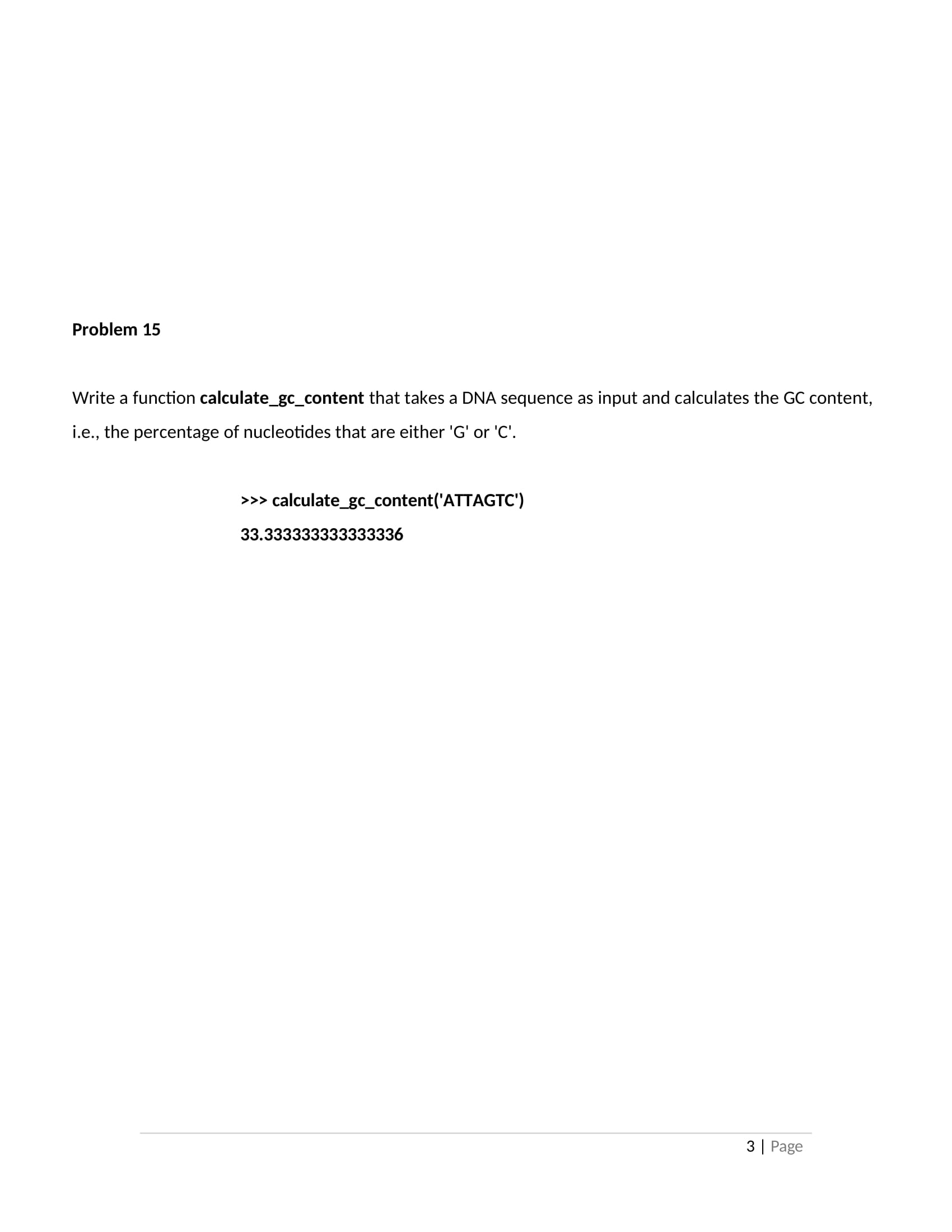 Solved Problem 15 ﻿Write a function calculate_gc_content | Chegg.com