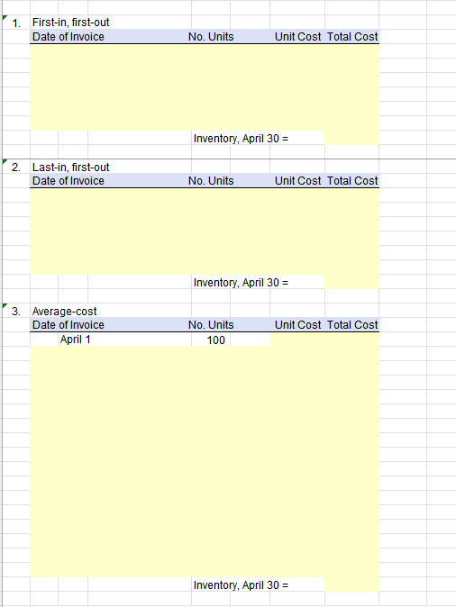 Solved a) Compute the inventory at April 30 on each of the | Chegg.com