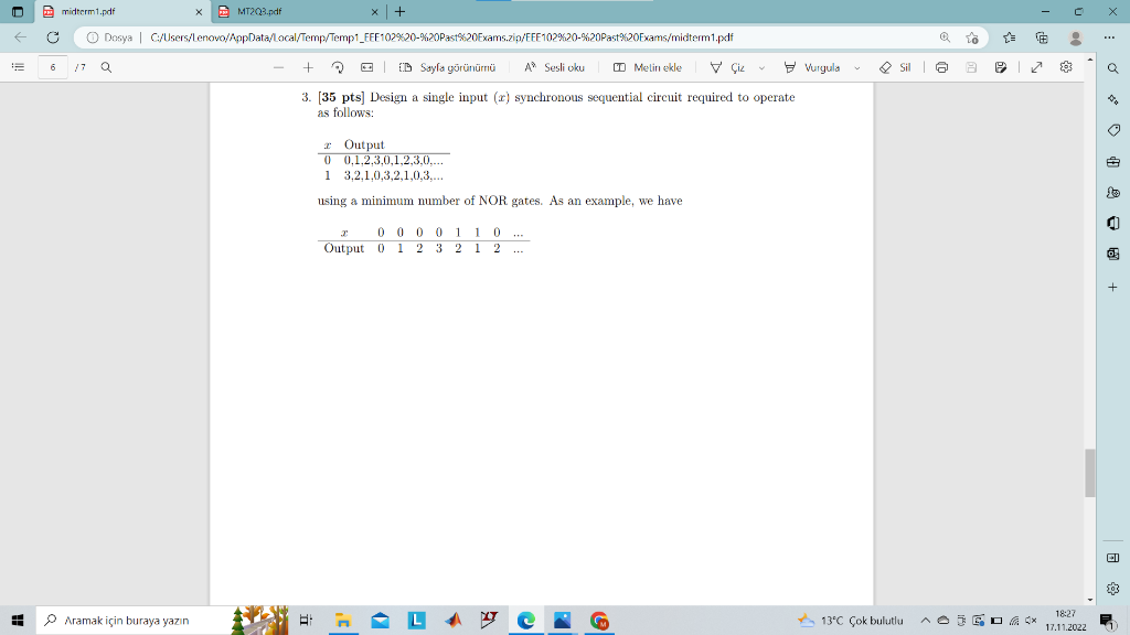 Solved 3. [35 pts] Design a single input ( x ) synchronous | Chegg.com