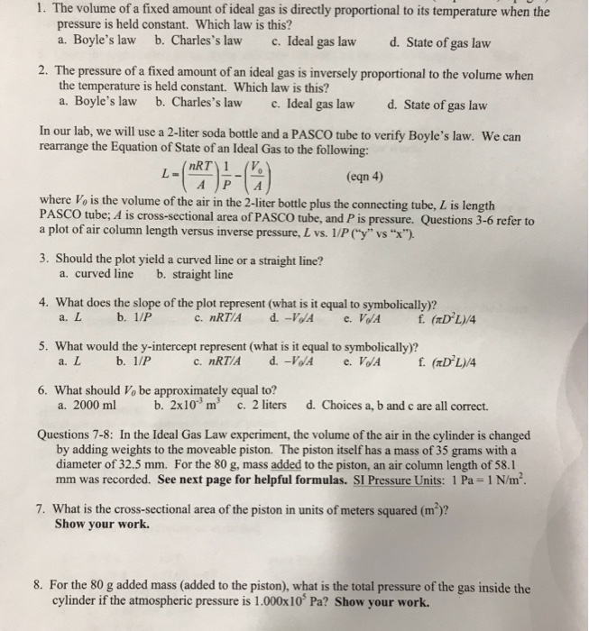 Solved 1. The volume of a fixed amount of ideal gas is | Chegg.com