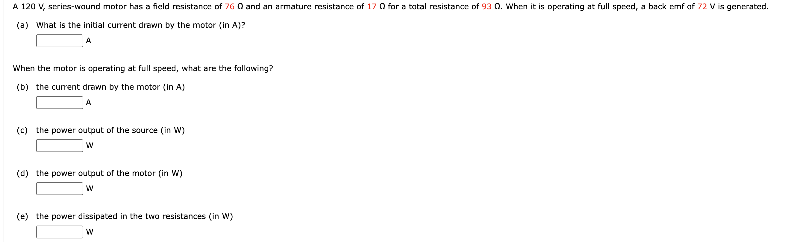 Solved (a) What is the initial current drawn by the motor | Chegg.com
