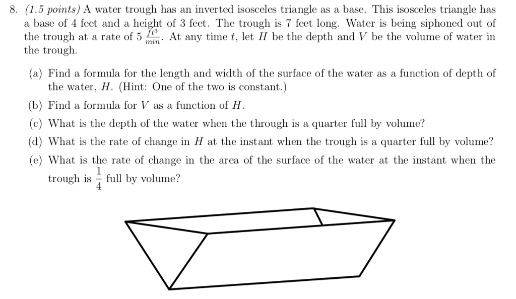 Solved 8. (1.5 points) A water trough has an inverted | Chegg.com
