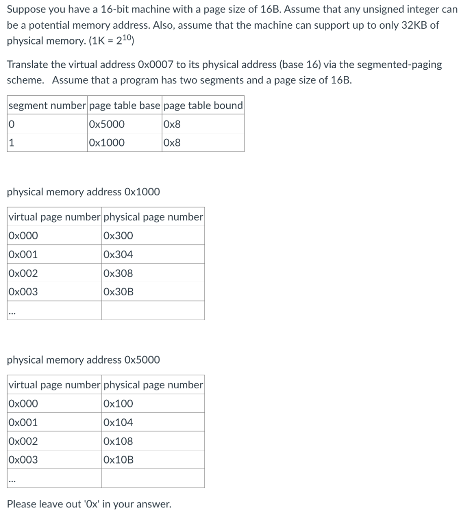 Solved Suppose you have a 16-bit machine with a page size of | Chegg.com
