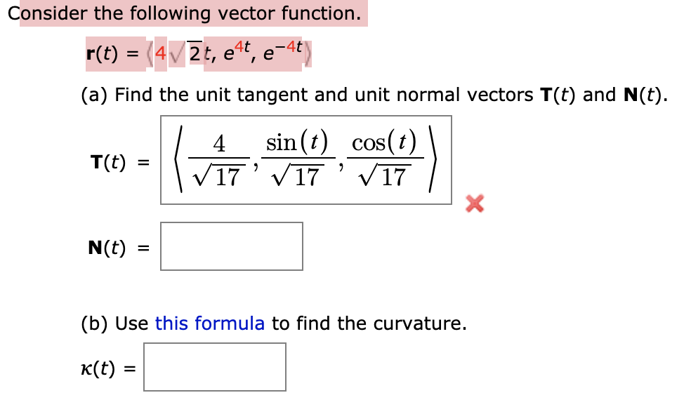 Solved Consider The Following Vector Function R T 42t