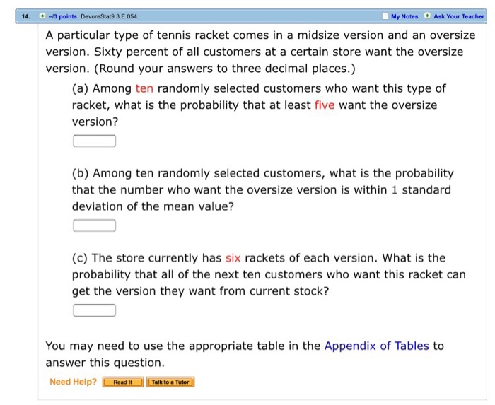 Solved 14 3 Points Devorestat9 3 E 054 My Notes Ask Your