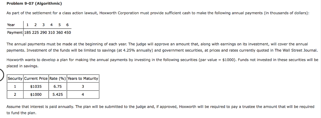 Problem 9-07 (Algorithmic) As part of the settlement | Chegg.com