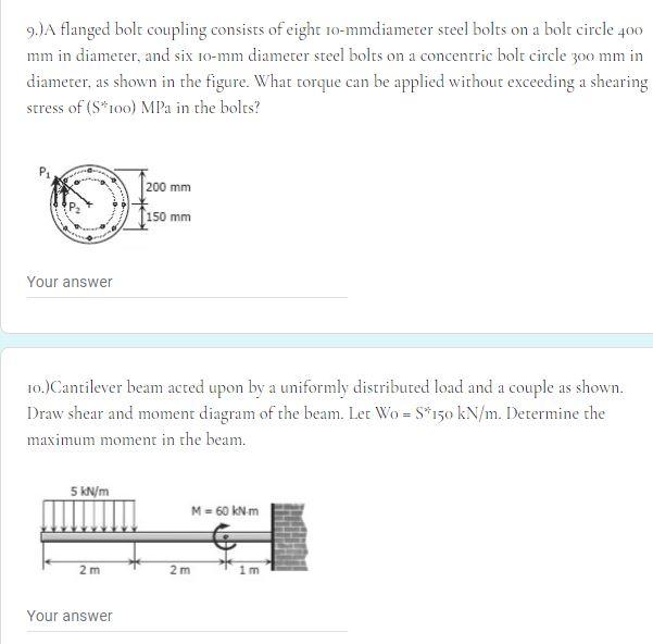 Solved 9.) A flanged bolt coupling consists of eight | Chegg.com
