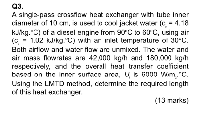 Solved A single-pass crossflow heat exchanger with tube | Chegg.com