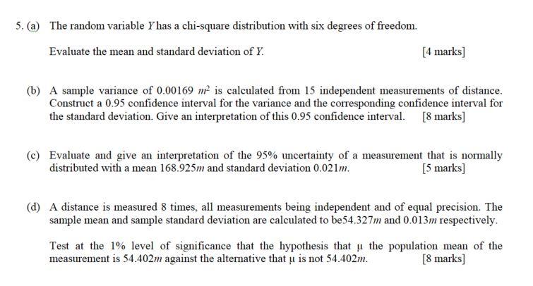 Solved 5. (a) The random variable Y has a chi-square | Chegg.com