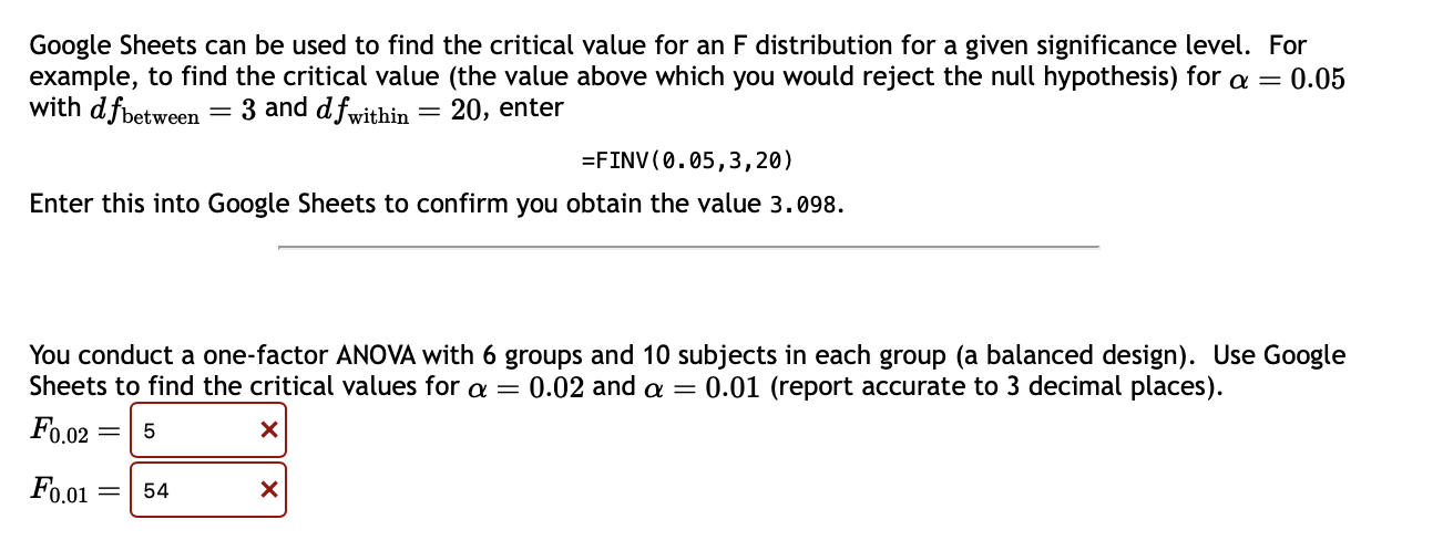 Solved Google Sheets can be used to find the critical value | Chegg.com
