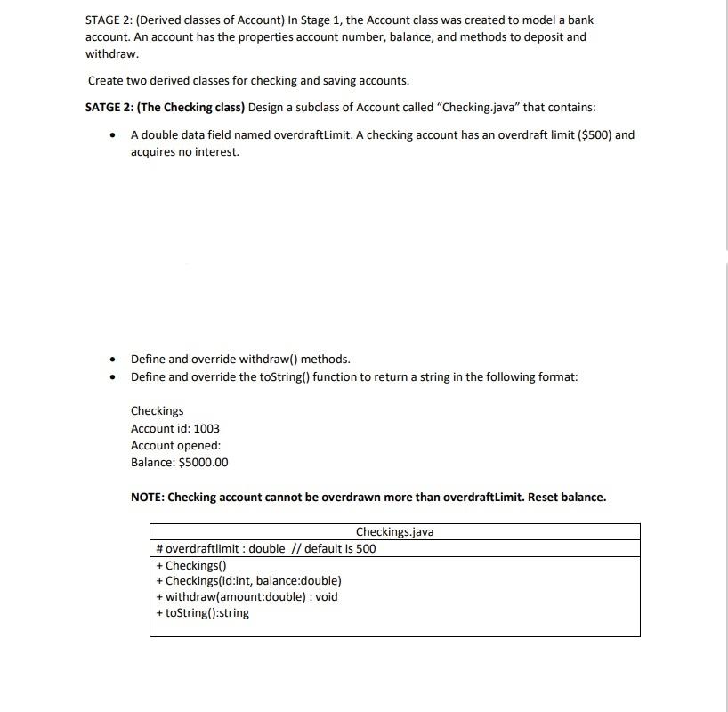 STAGE 2: (Derived classes of Account) In Stage 1, the | Chegg.com