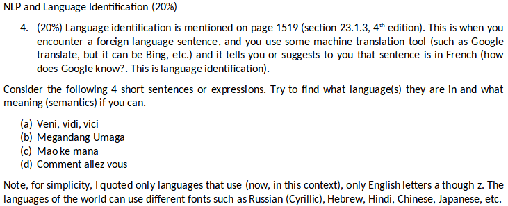 Solved NLP and Language Identification (20%) 4. (20%) | Chegg.com