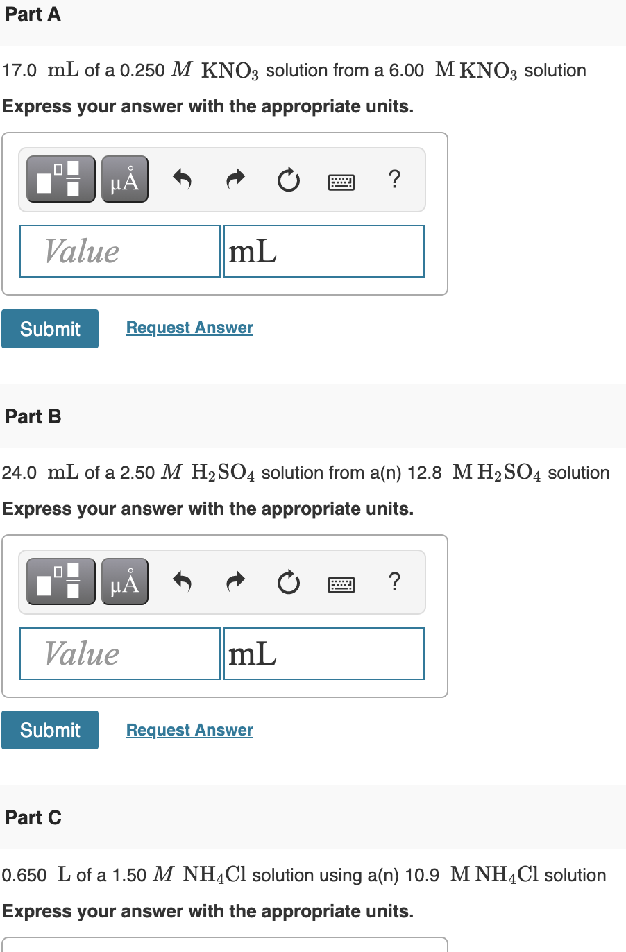 Solved Determine the volume, in milliliters, required to | Chegg.com