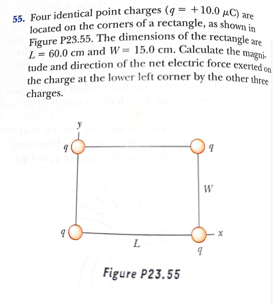 Solved 55. Four identical point charges (q=+10.0μC) are | Chegg.com