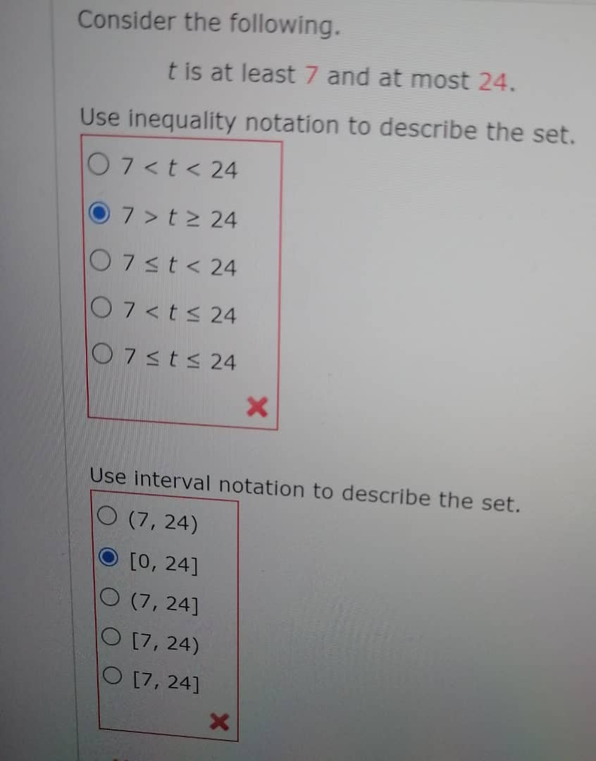 Solved Consider the following. t is at least 7 and at most | Chegg.com