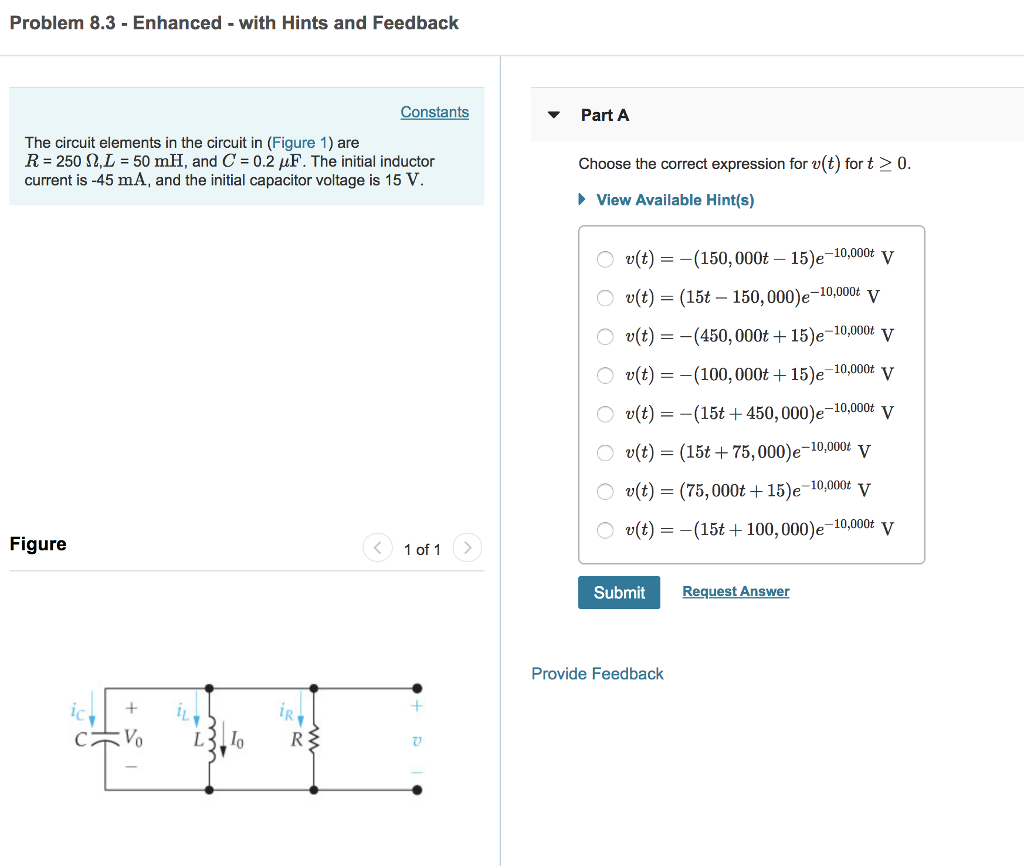 Solved Problem 8.3 Constants Part A The circuit elements | Chegg.com