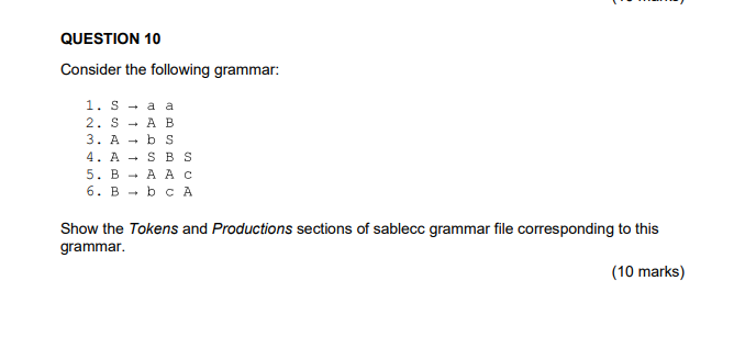 Solved QUESTION 10 Consider the following grammar: 1. S→aa | Chegg.com