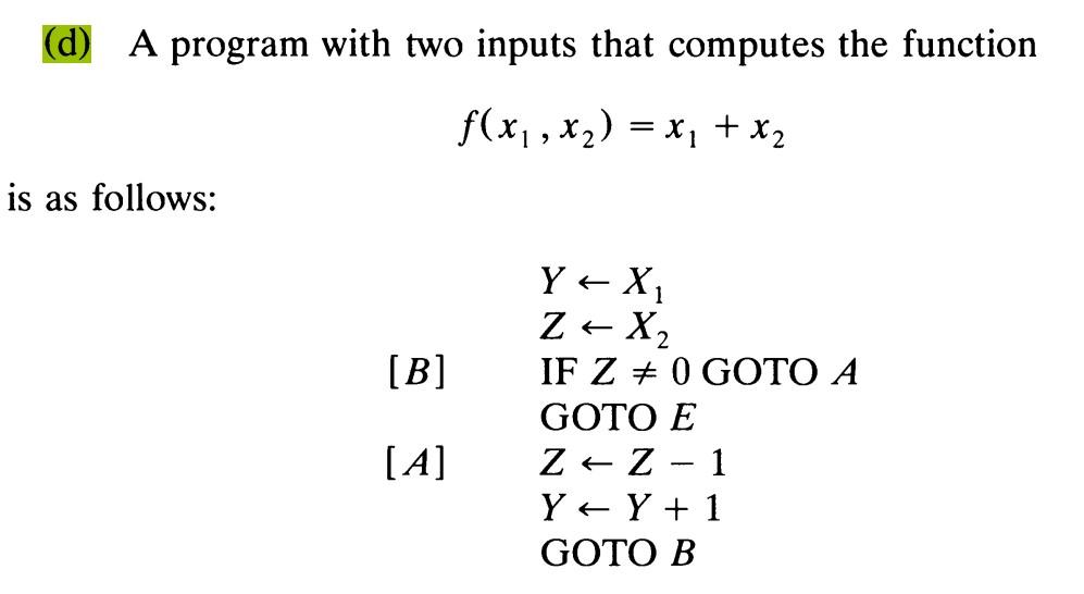 Solved (d) A program with two inputs that computes the | Chegg.com