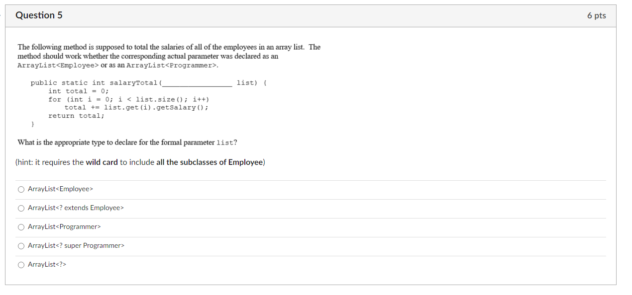 Solved Question 5 6 pts The following method is supposed to | Chegg.com