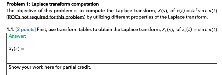 Solved Problem 1: Laplace transform computation The | Chegg.com