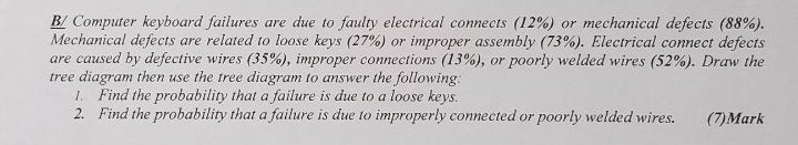 Solved B/ Computer keyboard failures are due to faulty | Chegg.com