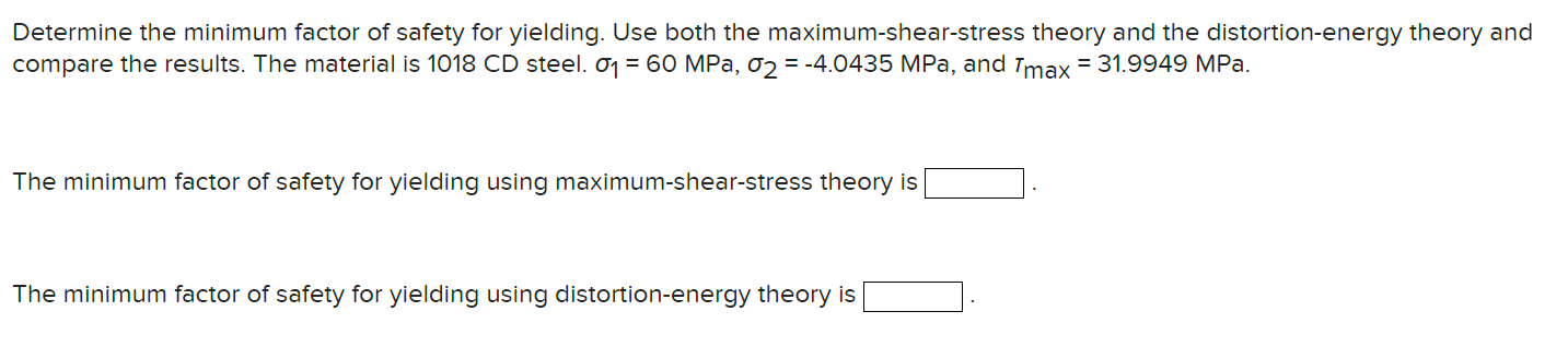 Solved Determine The Minimum Factor Of Safety For Yielding