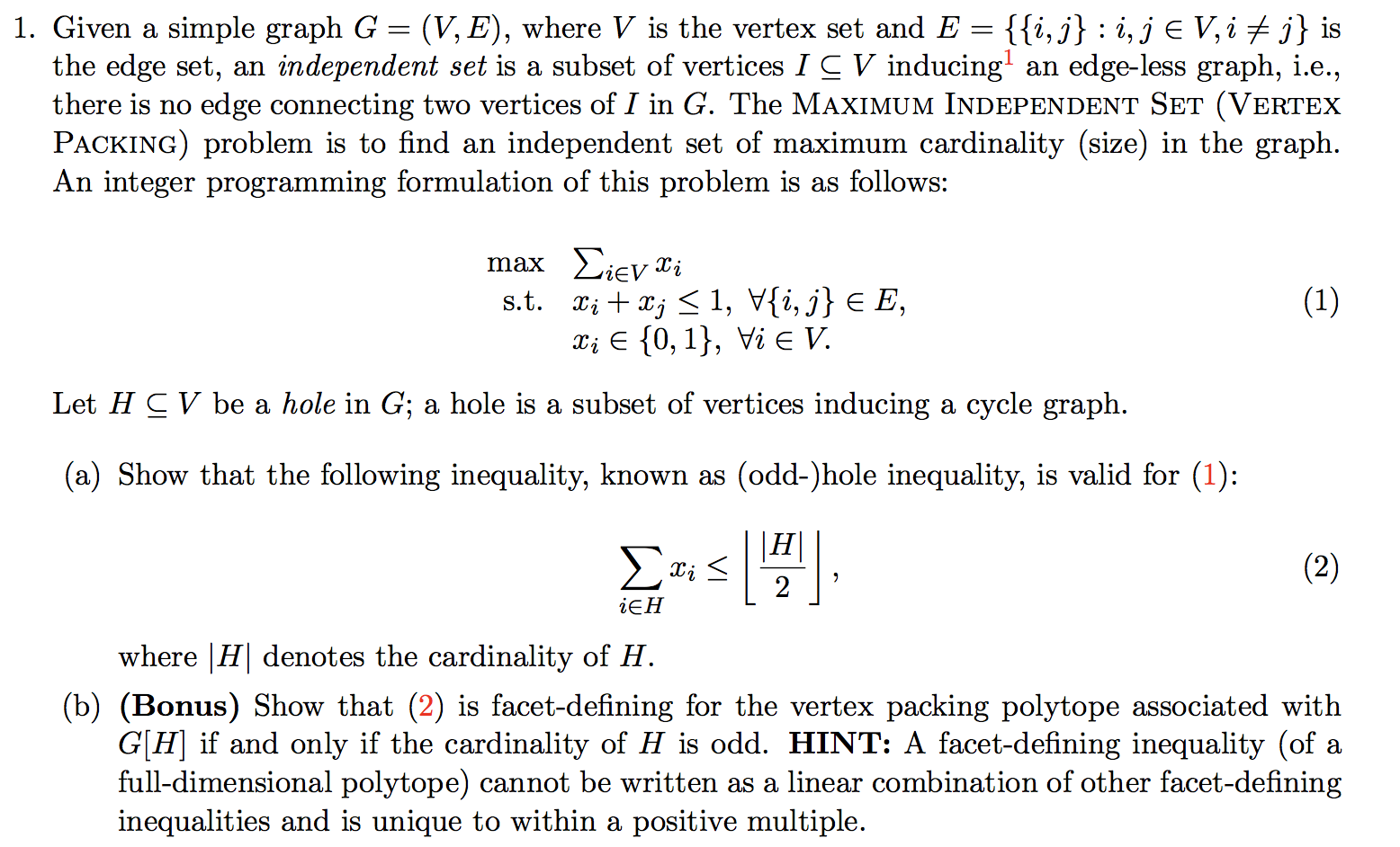1. Given a simple graph G = (V, E), where V is | Chegg.com