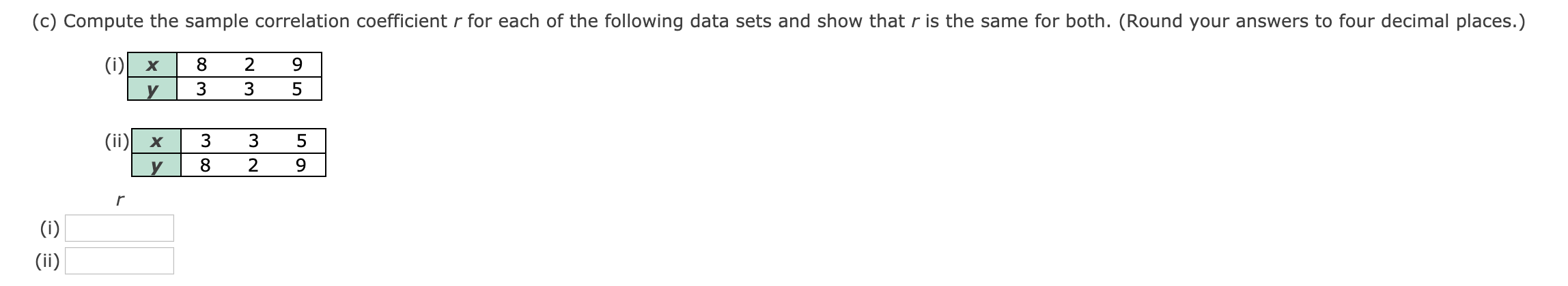 Solved (c) Compute the sample correlation coefficient r for | Chegg.com