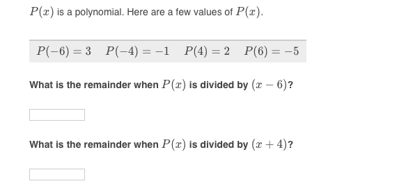 Solved P(x) is a polynomial. Here are a few values of P(x). | Chegg.com